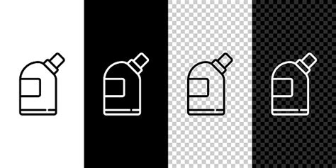 세탁 세제 표백제 식기 세척액 또는 흑백 배경에 격리 된 다른 세정제 아이콘을위한 라인 플라스틱 병을 설정합니다 벡터 일러스트레이션 가사 집안일에 대한 스톡 벡터 아트 및