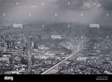 Aerial View Of Bangkok Thailand Polluted Air Over The Horizon Urban