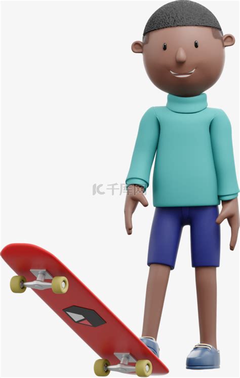 3D棕色帅气男性滑板姿势动作元素素材图片免费下载 千库网