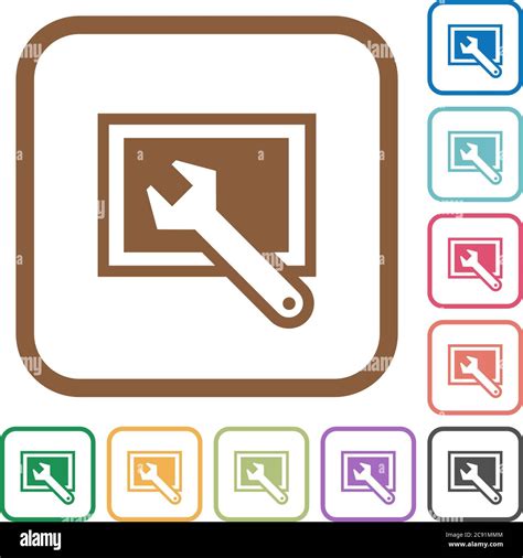 screen settings simple icons in color rounded square frames on white