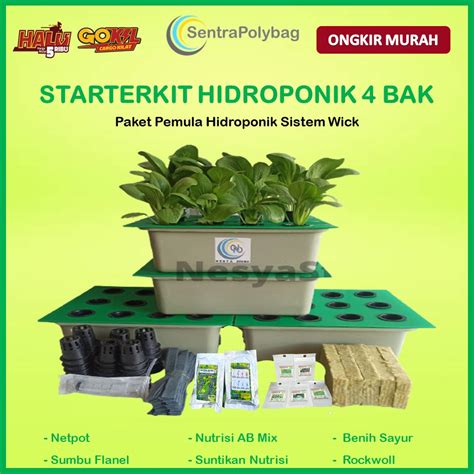 Jual Paket Hidroponik Starterkit Hidroponik Wick 4 Bak 9 Lubang Dan 12
