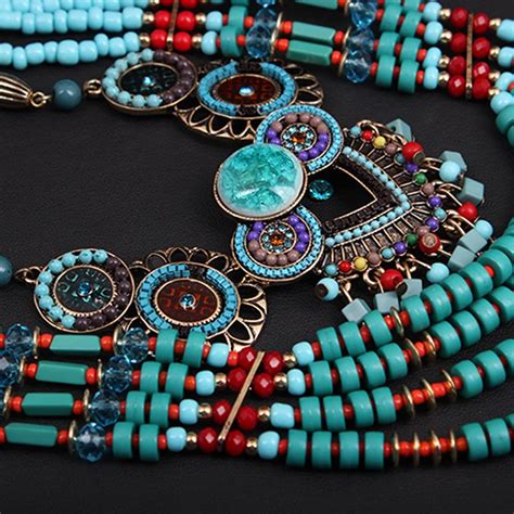 Retro Bohemia Statement Necklace Beads Layered Choker Tribal Native Rites
