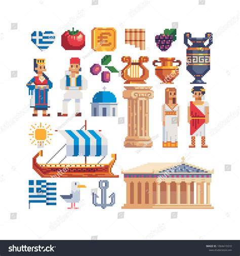 그리스에는 픽셀 예술상이 그려져 있고 기둥과 스톡 벡터 로열티 프리 Shutterstock