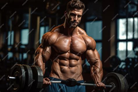 Premium Photo Muscular Athlete Training With A Dumbbell In The Gym