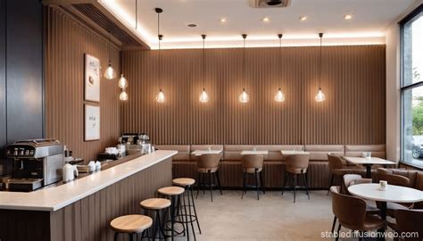 Cafe Interiors With Light Brown Fluted Panel Wall Stable Diffusion Online