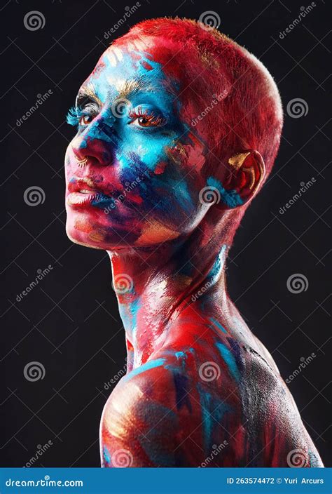 Soy Mi Propia Obra Maestra Una Atractiva Joven Mujer Posando Sola En El Estudio Con Pintura En