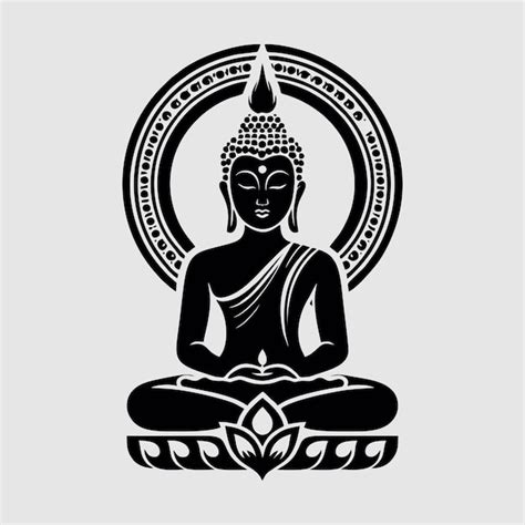 Uma imagem em preto e branco de um Buda em um círculo vetor Premium