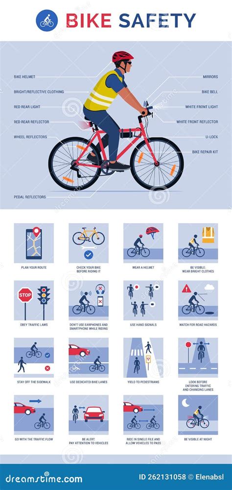 Bike Safety Equipment And Cycling Safety Tips Stock Vector