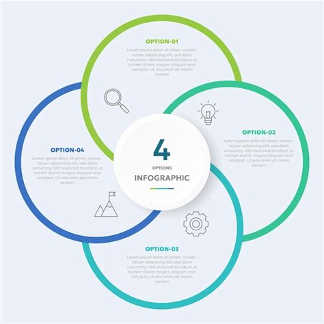 서클 차트 인포그래픽 템플릿 프레젠테이션에 대한 4 가지 옵션 프리미엄 벡터