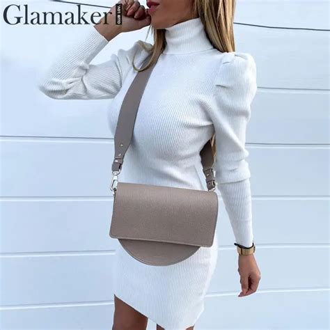 Glamaker трикотажное облегающее платье с высоким воротом женское однотонное элегантное платье