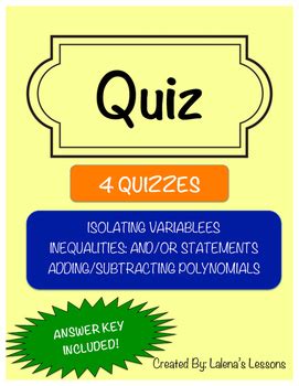 Quiz Isolating Variables By Lalena S Lessons TPT