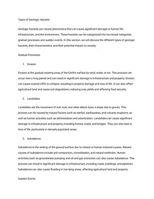 Intro To Geologic Hazards Notes Introduction Geologic Hazards Are Natural Phenomena That Pose