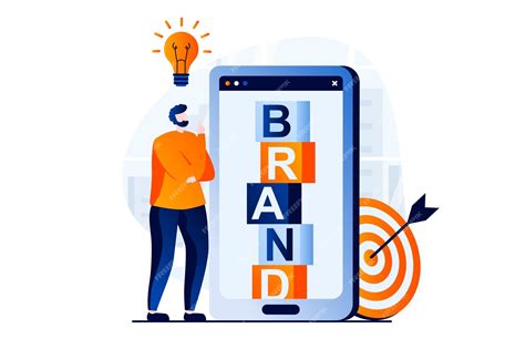 플랫 만화 디자인의 사람들 장면을 사용한 브랜딩 팀 개념 Man은 새로운 아이디어를 생성하고 모바일 앱에서 비즈니스 브랜드 및