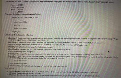 Solved Assume That You Have A Csv File Which Contains The Chegg