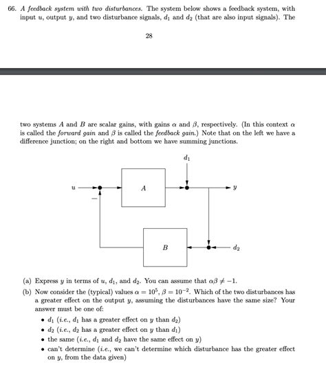 Solved 66 A Feedback System With Two Disturbances The Chegg