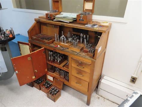 Machines Used Moore Wooden Tool Cabinet With Contents Drills Boring