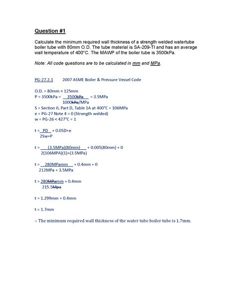 Question 1 How To Calculate The Minimum Required Wall Thickness For