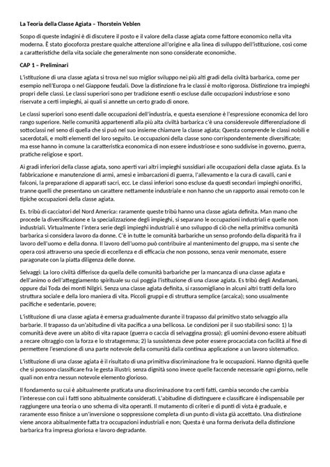 La Teoria Della Classe Agiata Veblen Sintesi Del Corso Di