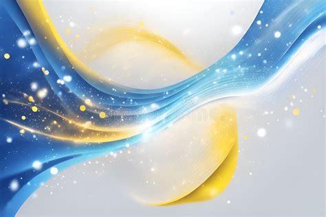 Blue And Yellow Particle Waves And Light Abstract Background With Shiny