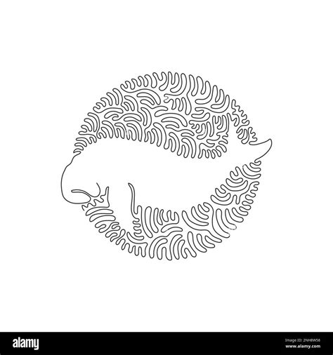 Single One Line Drawing Of Cute Dugong Abstract Art Continuous Line Draw Design Vector