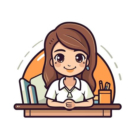 Premium Vector Cute Schoolgirl Sitting At Desk In Classroom Vector