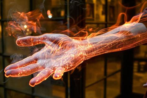 Enigmatic Light Trails Flowing Over Hand In Dark Ambience Concept Of Digital Connectivity And