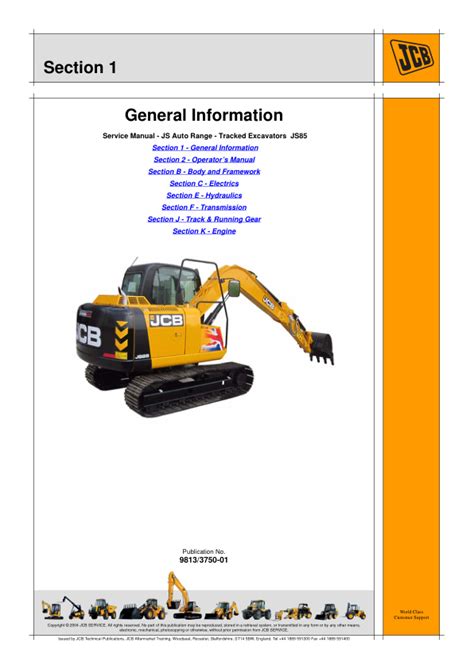 Service Manual Jcb Js85 Auto Range Tracked Excavator 02234510 To 02236510