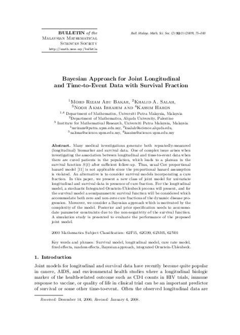 Pdf Bayesian Approach For Joint Longitudinal And Time To Event Data