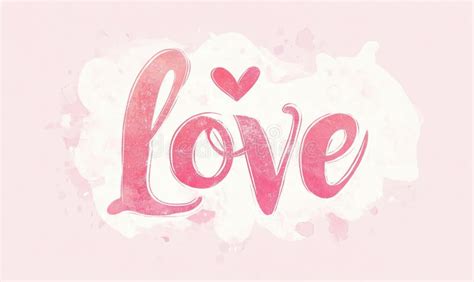 Love Text Design With Heart Pink Watercolor Background Artistic