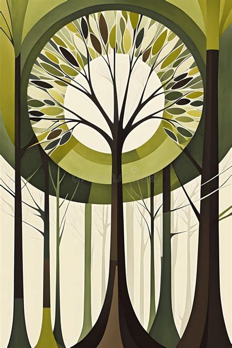Abstract Geometric Tree With A Circular Canopy And A Rectangular Trunk
