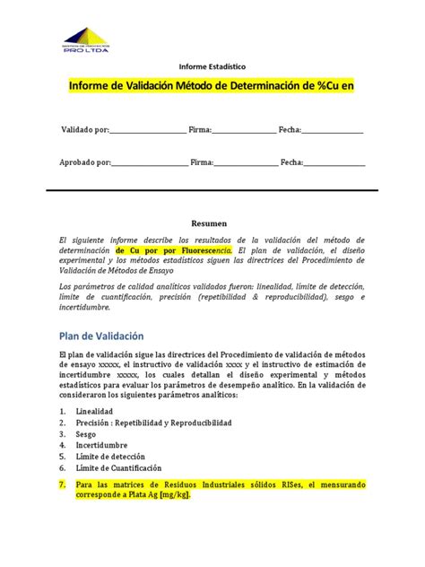 Validación Método Cu Por Fluorescencia Pdf Incertidumbre Estadísticas