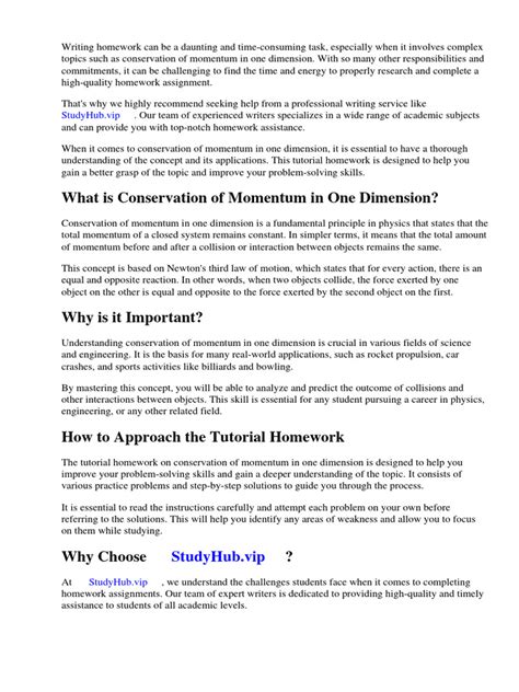 Conservation Of Momentum In One Dimension Tutorial Homework Pdf Momentum Force