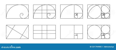 Set Of Golden Ratio Templates Fibonacci Sequence Grids Stock Vector Illustration Of Design