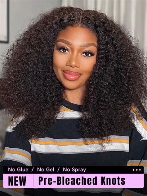 Pre Bleached Knots New In Glueless Wig Pre Cut Hd Lace Afro Curly We