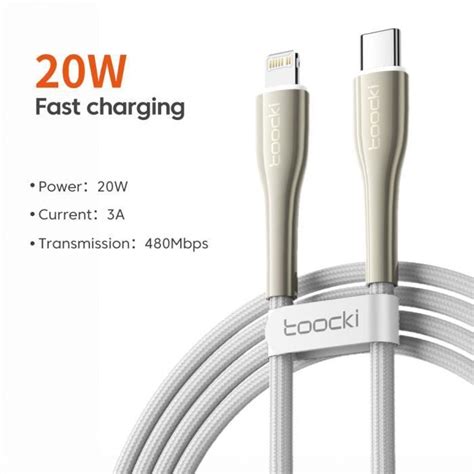 Toocki câble USB type c 20W PD pour recharge rapide cordon de