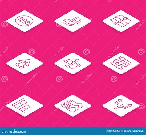 Set Line Project Team Base Flag Layers Percent Up Arrow Hierarchy Organogram Chart Graph