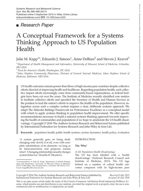 systems research and behavioral science 2016 kapp a conceptual framework for a systems