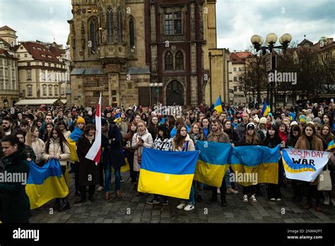Pragueczechia 24 February 2023ukrainian Activists Protest Against