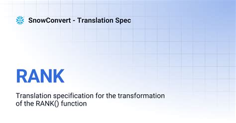 Rank Snowconvert Translation Spec