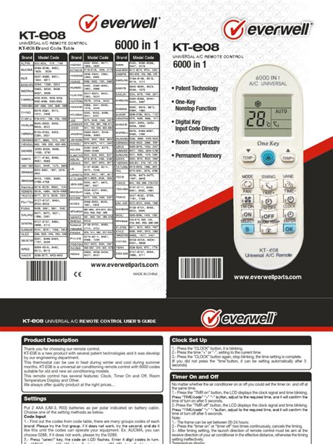 Kt E08 Universal Ac Remote Control Users Guide Pdf Remote Control