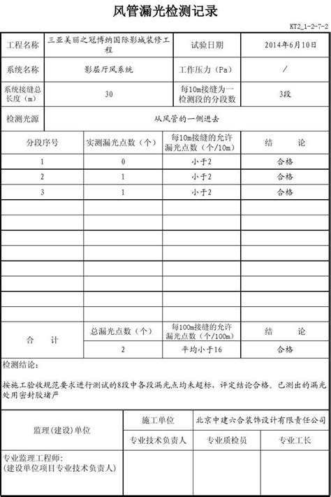 风管漏光检测记录 准 word文档免费下载 文档大全