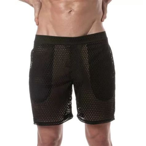 See Through Mens Long Shorts Black Sportswear Tof Paris