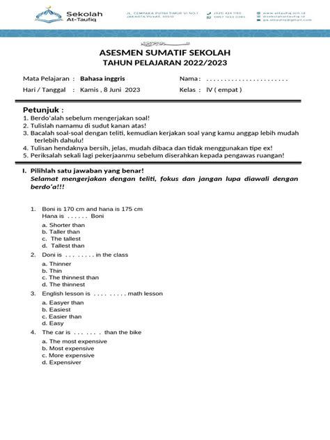 Soal Pas Class 4 2022 2023 Genap English Focus Pdf