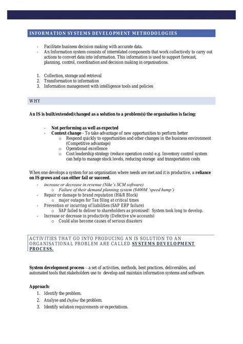 Information Systems Development Methodologies Complete Hd Notes 31257 Information System