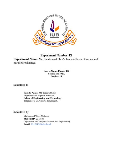 Lab Work 1 Pdf Series And Parallel Circuits Electrical Resistance