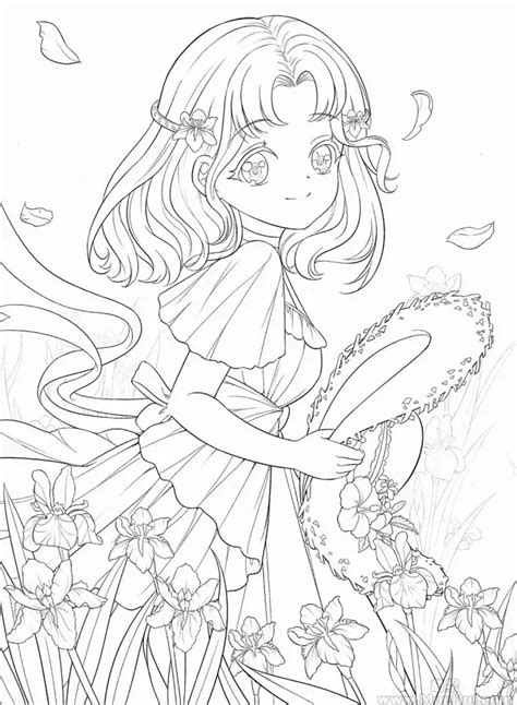 [新手练习线稿]花与萌娘 动漫线稿手绘涂色集[90p] 花瓣网