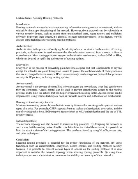 Securing Routing Protocols Lecture Notes Securing Routing Protocols