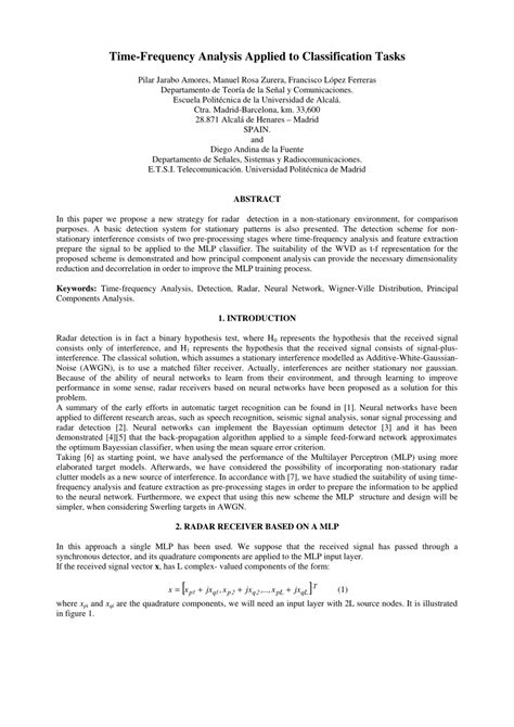 Pdf Time Frequency Analysis Applied To Classification Tasks