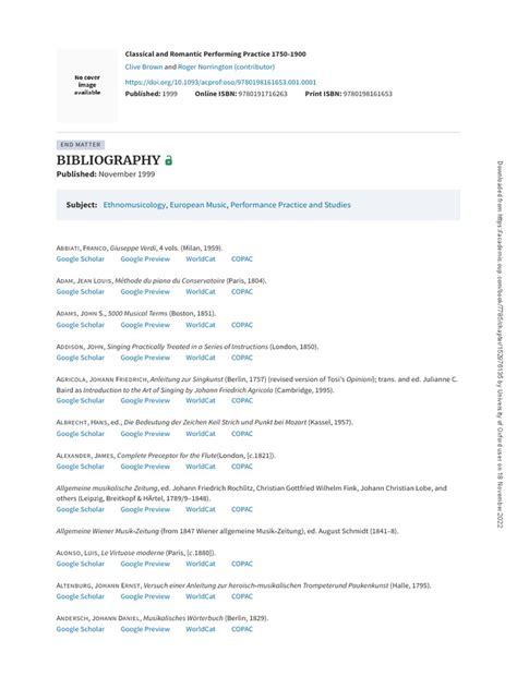 Brown 1999 Classical And Romantic Performing Practice Bibliography Pdf