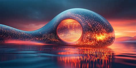 A Spherical Structure Glows With Shifting Patterns Of A Data Matrix As The Twilight Sky Reflects